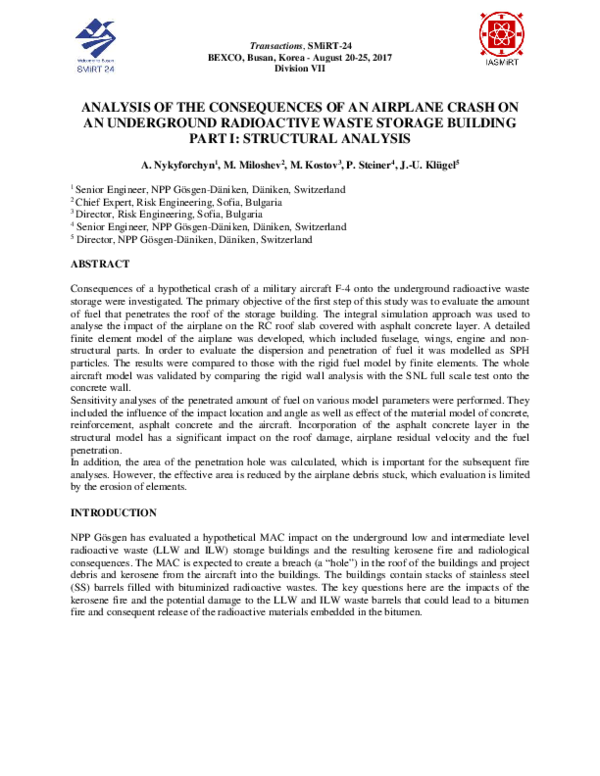 (PDF) Analysis of the consequences of an airplane crash on an ...