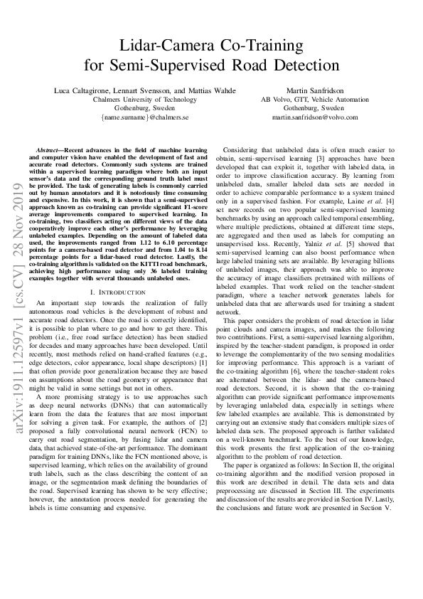 (PDF) Lidar-Camera Co-Training for Semi-Supervised Road Detection