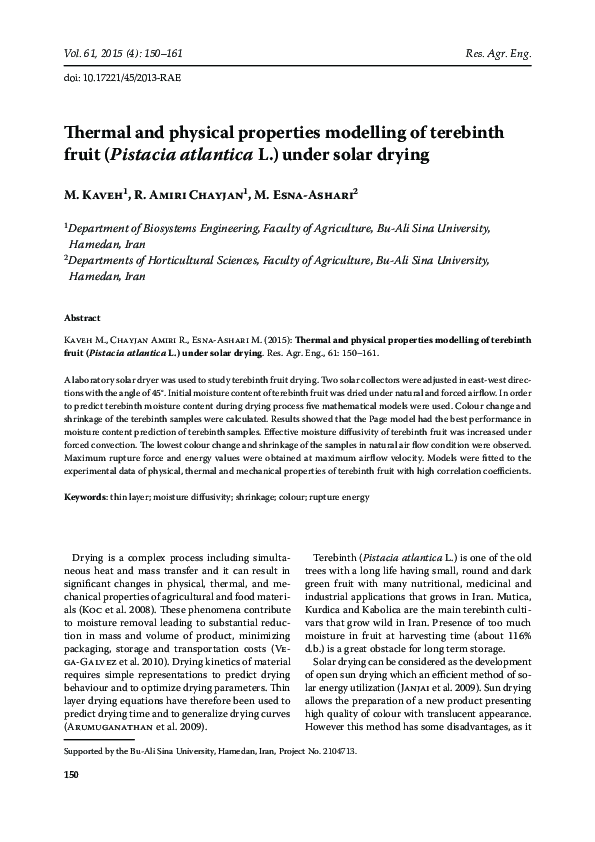 (PDF) Thermal and physical properties modelling of terebinth fruit ...
