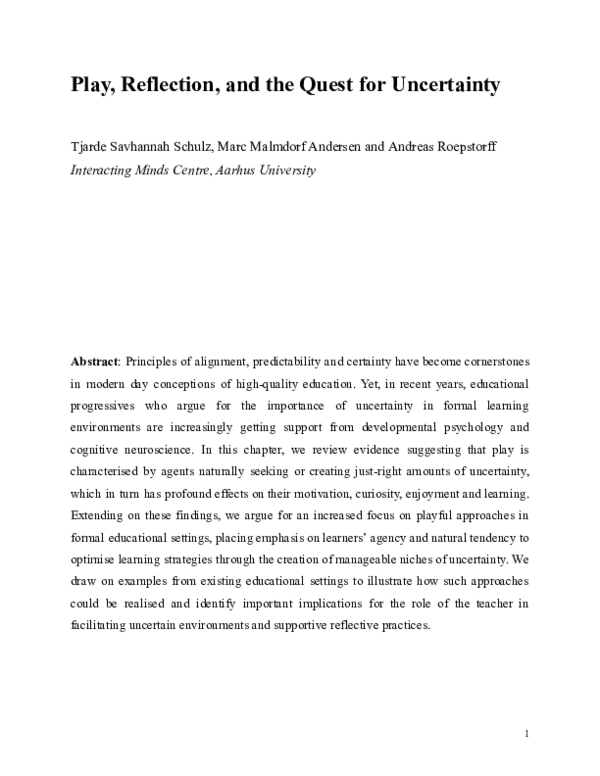 (PDF) Play, Reflection, and the Quest for Uncertainty