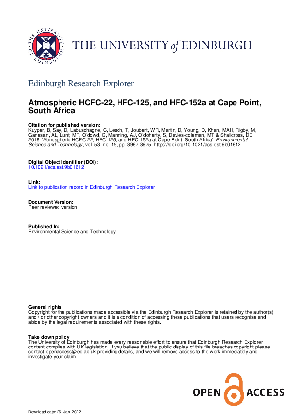 (PDF) Atmospheric HCFC-22, HFC-125, and HFC-152a at Cape Point, South ...