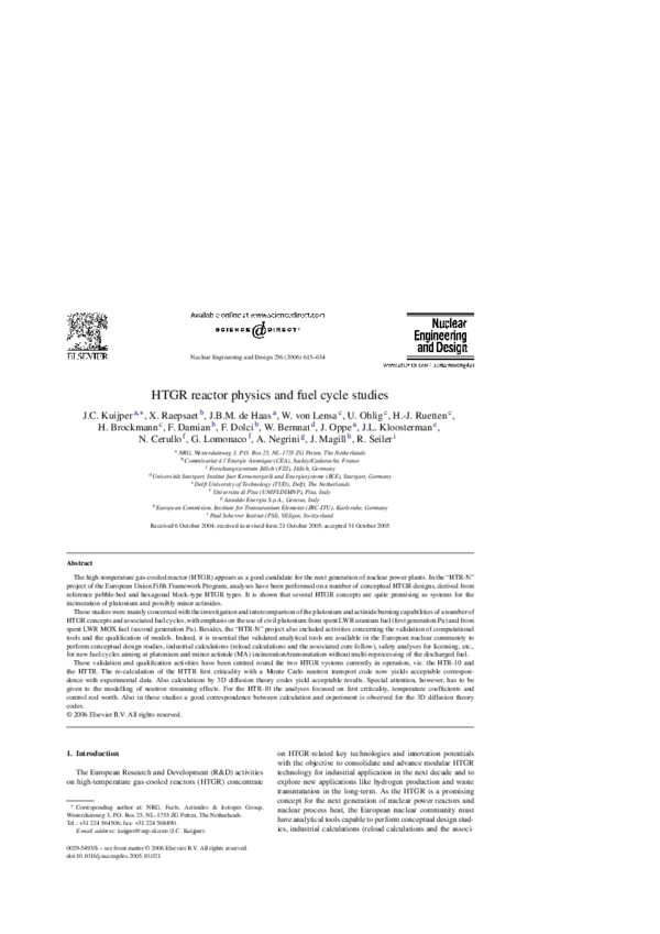 (PDF) HTGR reactor physics and fuel cycle studies