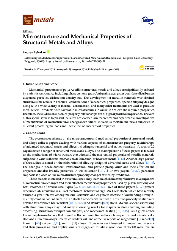 (PDF) Microstructure and Mechanical Properties of Structural Metals and Alloys
