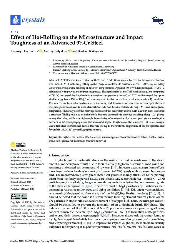 Pdf Effect Of Hot Rolling On The Microstructure And Impact Toughness Of An Advanced 9 Cr Steel