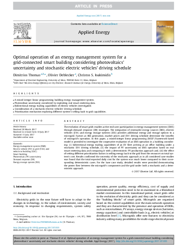 (PDF) Optimal operation of an energy management system for a grid ...
