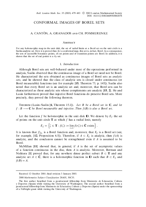 (PDF) Conformal Images of Borel Sets