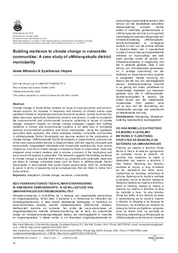 (PDF) Building resilience to climate change in vulnerable communities: A case study of ...