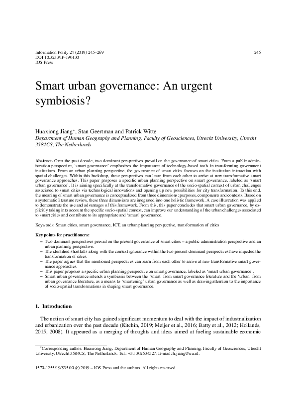 (PDF) Smart urban governance: An urgent symbiosis?