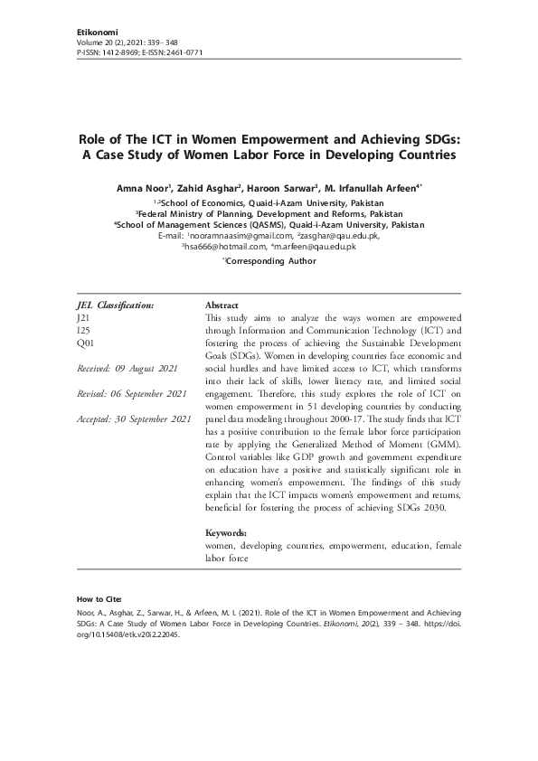(PDF) Role of the ICT in Women Empowerment and Achieving SDGs: A Case Study of Women Labor Force ...