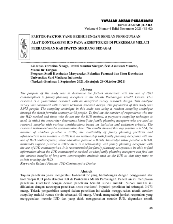 (PDF) Faktor-Faktor Yang Berhubungan Dengan Penggunaan Alat Kontrasepsi Iud Pada Akseptor KB DI ...