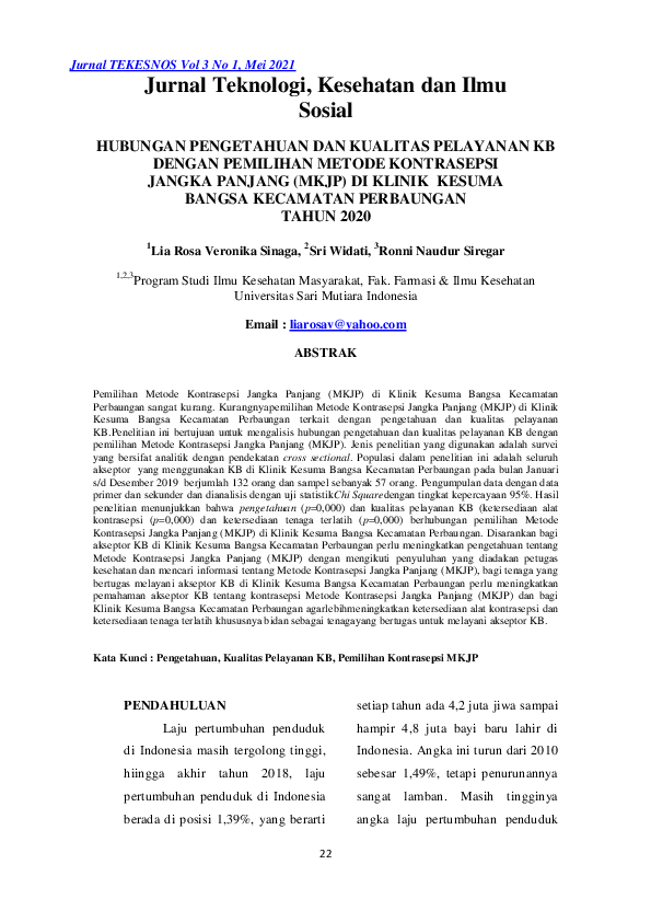 (PDF) Hubungan Pengetahuan Dan Kualitas Pelayanan KB Dengan Pemilihan ...