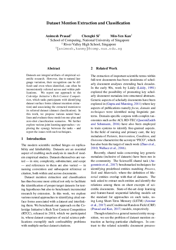 (PDF) Dataset Mention Extraction and Classification