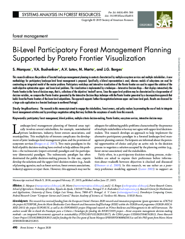 (PDF) Bi-Level Participatory Forest Management Planning Supported by ... (PDF) Bi-Level Participatory Forest Management Planning Supported by ...