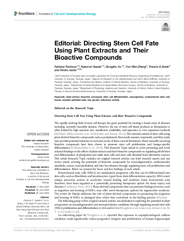 (PDF) Editorial: Directing Stem Cell Fate Using Plant Extracts and ...