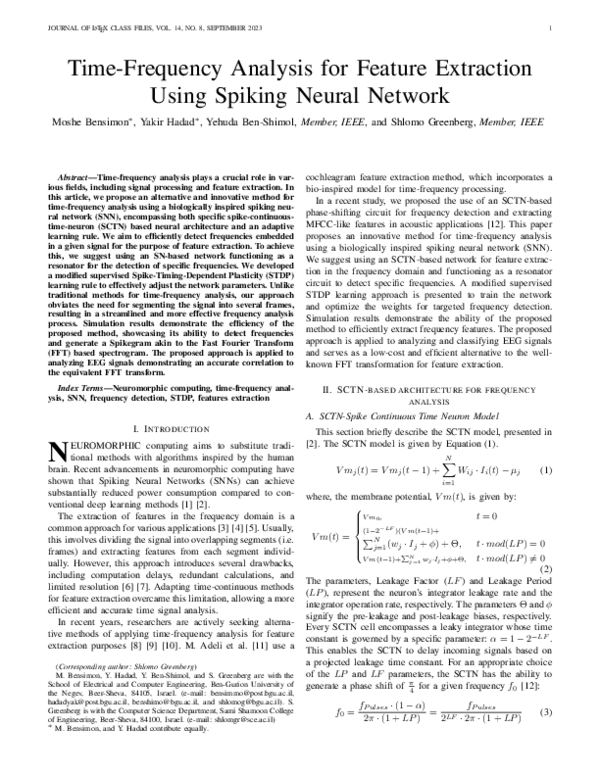 (PDF) Time-Frequency Analysis for Feature Extraction Using Spiking ...