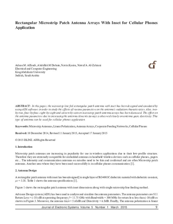 (PDF) Rectangular Microstrip Patch Antenna Arrays With Inset for ...
