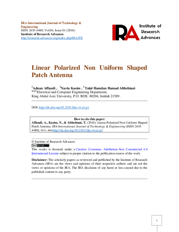 (PDF) Linear Polarized Non Uniform Shaped Patch Antenna