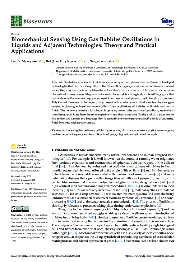 (PDF) Biomechanical Sensing using Gas Bubbles Oscillations in Liquids ...