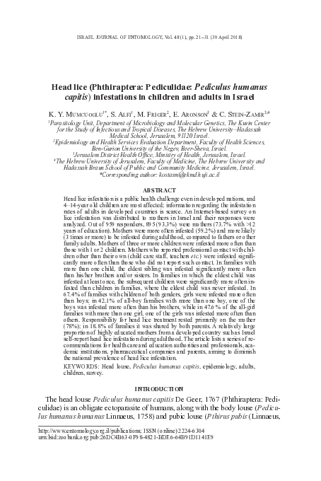 Head Lice (Phthiraptera: Pediculidae: Pediculus Humanus Capitis ...