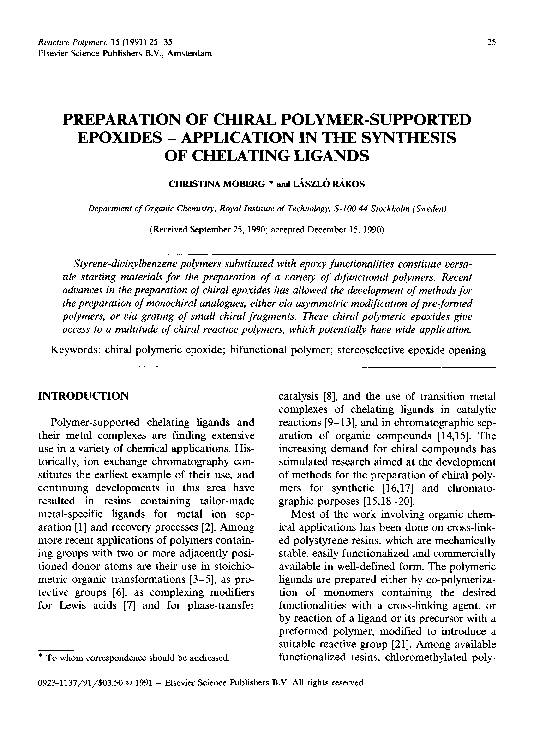 (PDF) Preparation of chiral polymer-supported epoxides — Application in ...