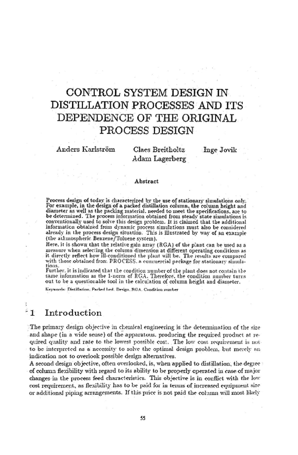 (PDF) Control System Design in Distillation Processes and its Dependence of the Original Process ...