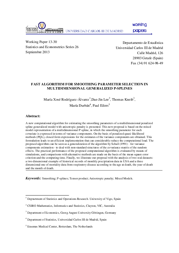 (PDF) Fast algorithm for smoothing parameter selection in multidimensional generalized P-splines