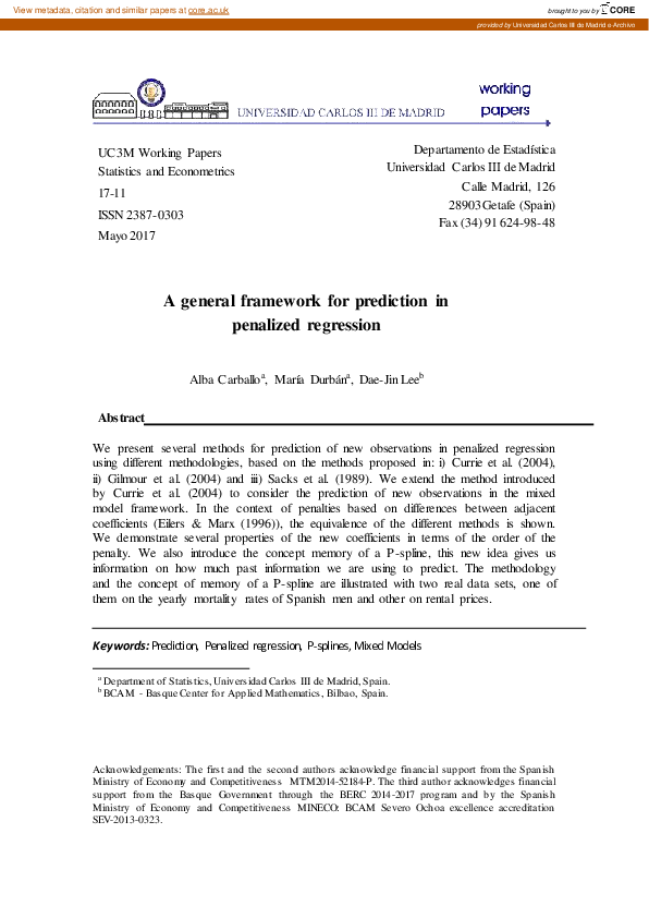 (PDF) A general framework for prediction in penalized regression