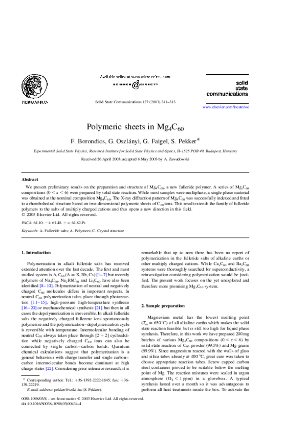 (PDF) Polymeric sheets in Mg4C60
