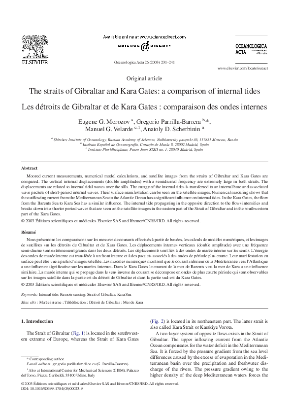 (PDF) The straits of Gibraltar and Kara Gates: a comparison of internal ...