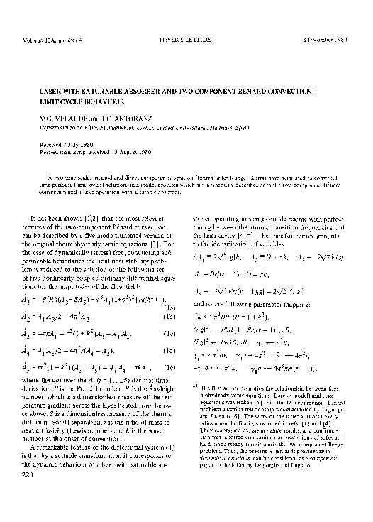 (PDF) Laser with saturable absorber and two-component benard convection: Limit cycle behaviour