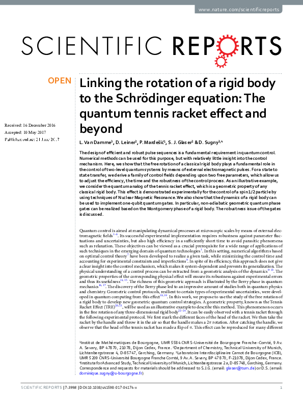 (PDF) Linking the rotation of a rigid body to the Schrödinger equation ...