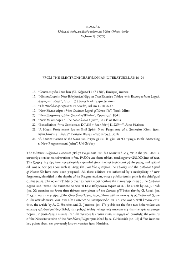 (PDF) Constantly do I see him (SB Gilgameš I 147-158), Kaskal 18 (2021 ...