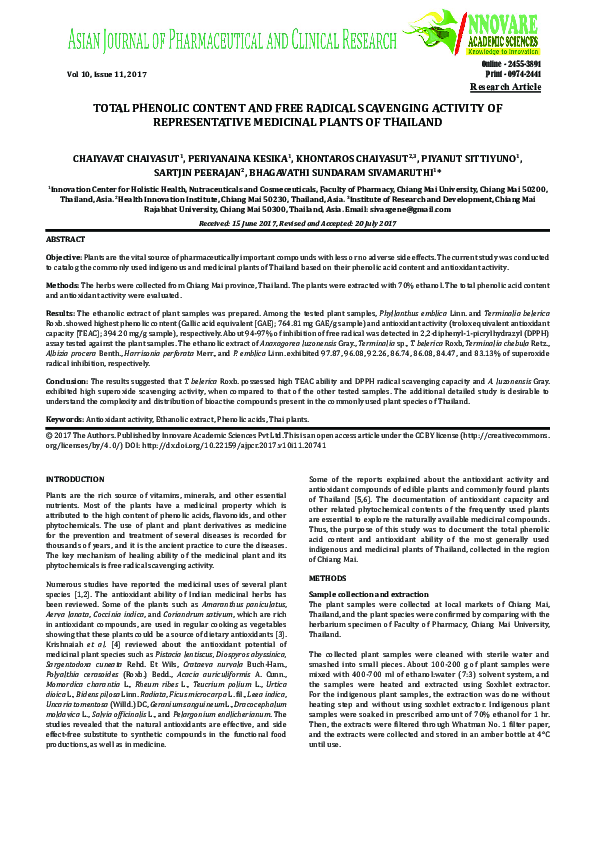 (PDF) Total Phenolic Content and Free Radical Scavenging Activity of Salacia oblonga andGymnema ...