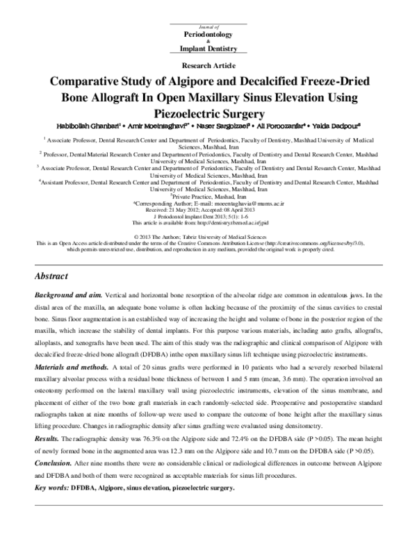 (PDF) Comparative Study of Algipore and Decalcified Freeze-Dried Bone ...