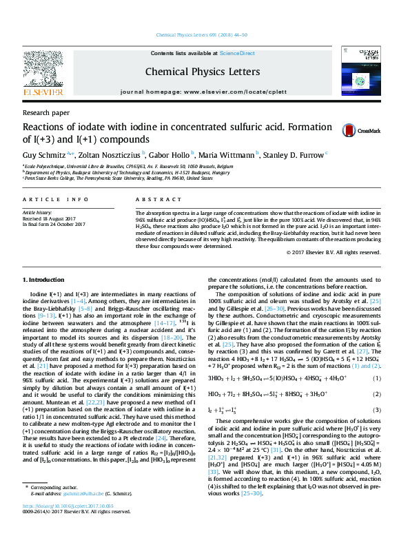 (PDF) Reactions of iodate with iodine in concentrated sulfuric acid ...