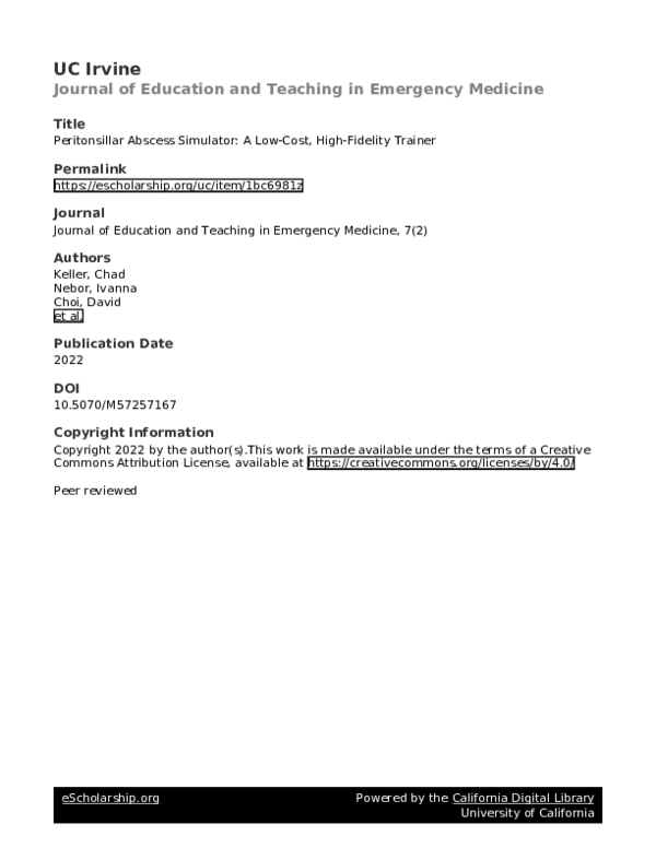(PDF) Peritonsillar Abscess Simulator: A Low-Cost, High-Fidelity Trainer