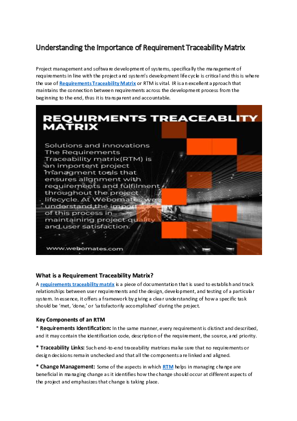 (PDF) Understanding the Importance of Requirement Traceability Matrix