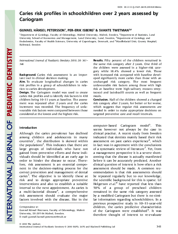 (PDF) Caries risk profiles in schoolchildren over 2 years assessed by Cariogram