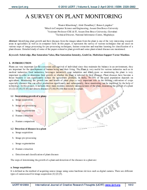 (PDF) A Survey on Plant Monitoring
