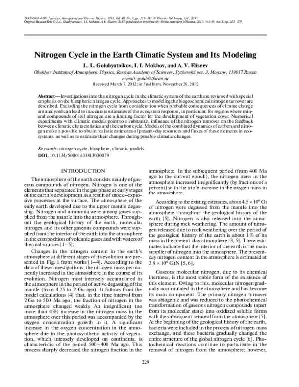 (PDF) Nitrogen cycle in the earth climatic system and its modeling