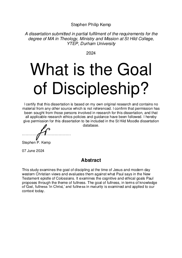 (PDF) What is the Goal of Discipleship