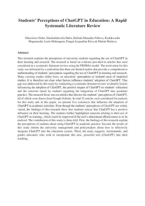 (PDF) Students' Perceptions of ChatGPT in Education: A Rapid Systematic Literature Review
