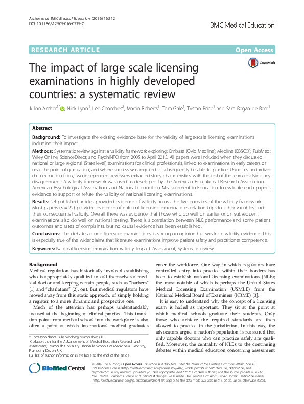 (PDF) The impact of large scale licensing examinations in highly ...