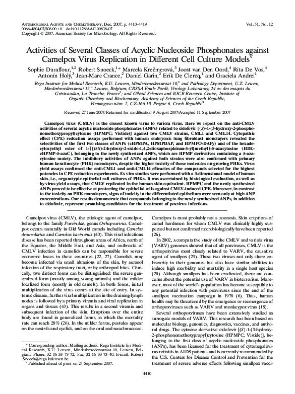 (PDF) Acyclic Nucleoside Phosphonates vs. Camelpox Virus