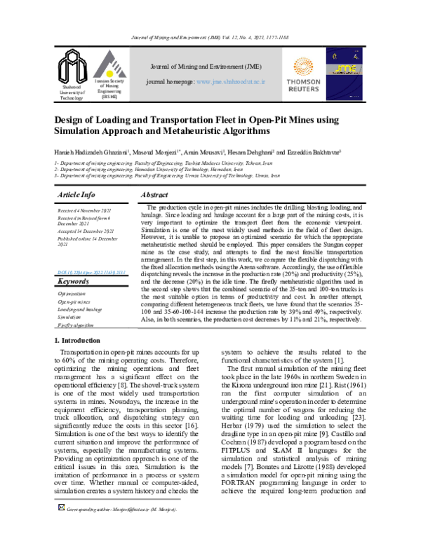 (PDF) Design of Loading and Transportation Fleet in Open-Pit Mines using Simulation Approach and ...