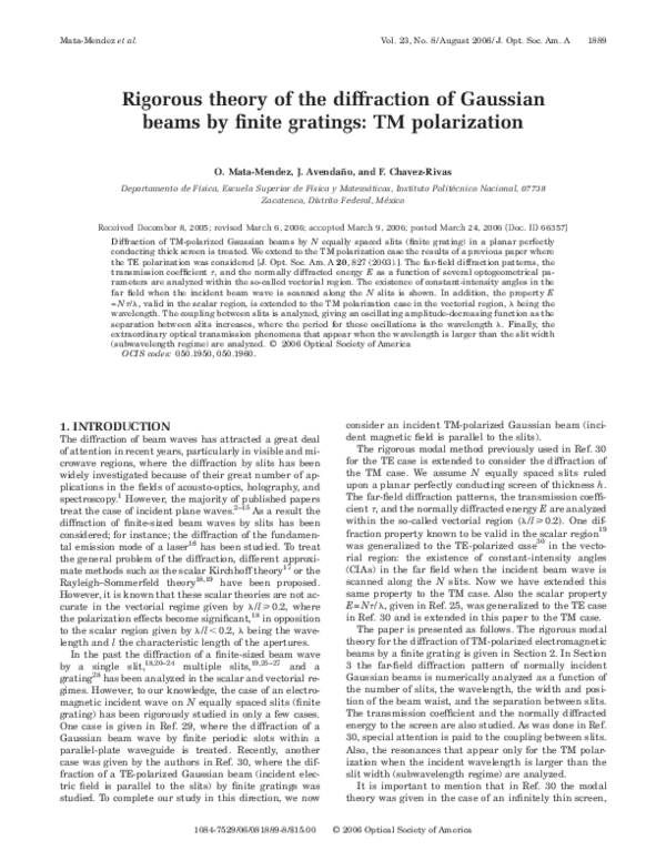 Pdf Rigorous Theory Of The Diffraction Of Gaussian Beams By Finite Gratings Tm Polarization