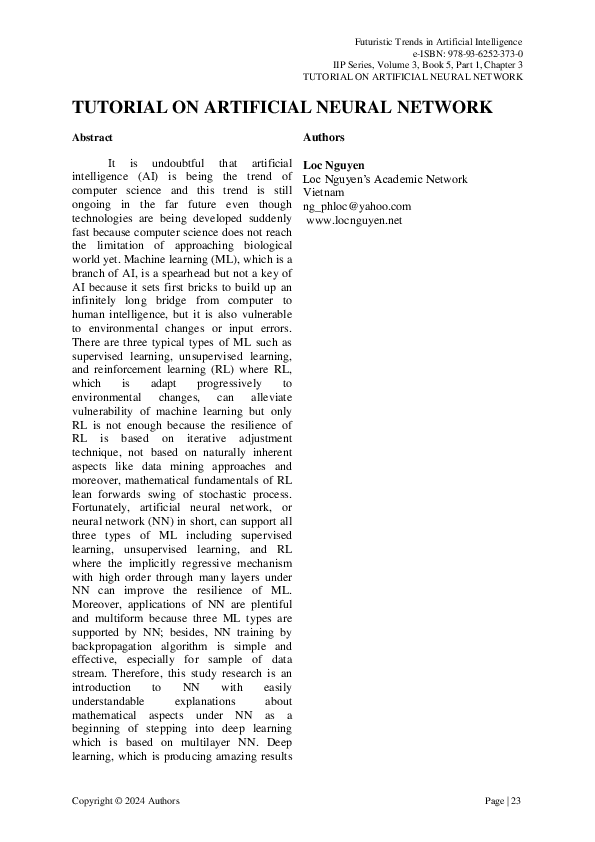 (PDF) Tutorial on artificial neural network