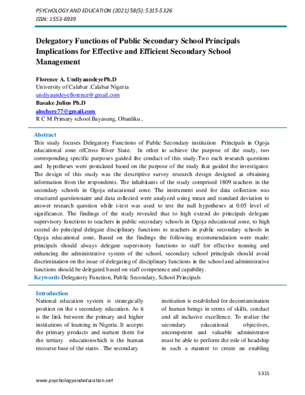 (PDF) Delegatory Functions of Public Secondary School Principals ...