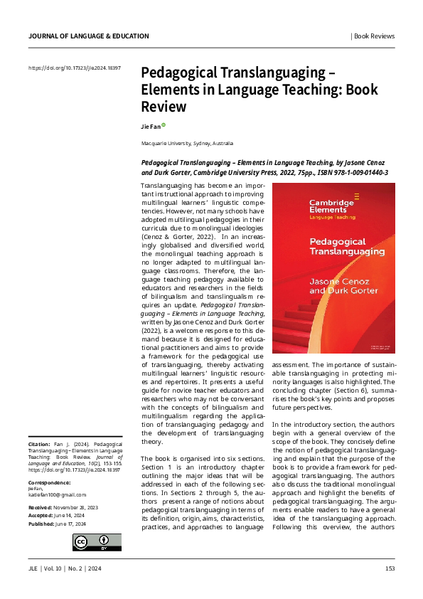 (PDF) Pedagogical Translanguaging -Elements in Language Teaching: Book ...