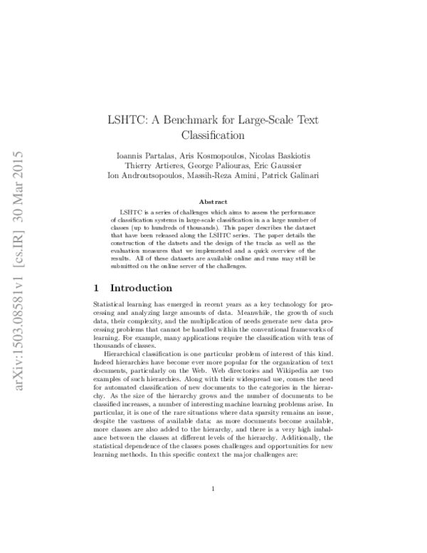 (PDF) LSHTC: A Benchmark for Large-Scale Text Classification